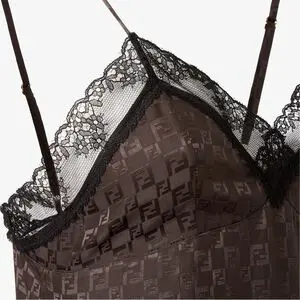 Fendi Jacquard Ff Silk Sleeveless Top With Lace Trim