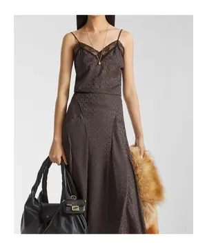 Fendi Jacquard Ff Silk Sleeveless Top With Lace Trim