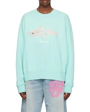 Palm Angels Broken Shark Crewneck Sweatshirt - Blue