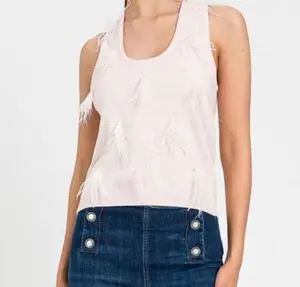 TWINSET Feather-embellished Ribbed-knit Top