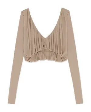 Saint Laurent V-neck Cropped Top With Pleated Details - No
