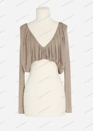 Saint Laurent V-neck Cropped Top With Pleated Details - No
