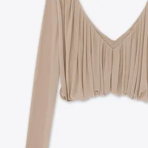 Saint Laurent V-neck Cropped Top With Pleated Details - No