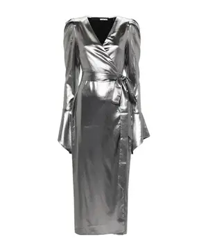 ROTATE BY BIRGER CHRISTENSEN Wrap Midi Dress With Deep V-neck And Bubble Sleeves