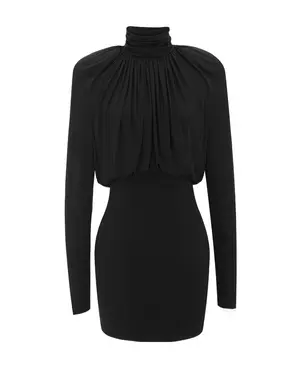 Saint Laurent Long-sleeved High-necked Crepe Jersey Dress