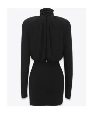 Saint Laurent Long-sleeved High-necked Crepe Jersey Dress