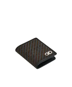 FERRAGAMO Woven Credit Card Holder - Testa Di Moro/black