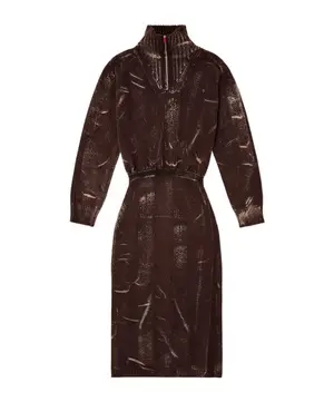 DIESEL® Zipped Turtleneck Midi Dress - Brown