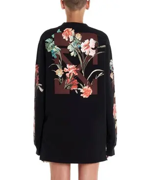 Off-White Floral Print Long Sleeve Dress