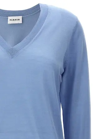 P.a.r.o.s.h Linfa Fine-knit Jumper With V-neck And Ribbed Details - Blue