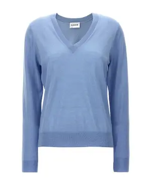 P.a.r.o.s.h Linfa Fine-knit Jumper With V-neck And Ribbed Details - Blue
