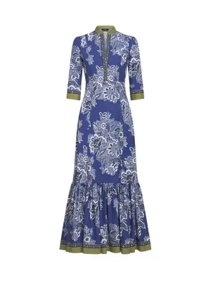 Etro Floral Printed V-neck Maxi Dress - Blue