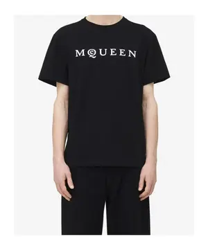 Alexander McQueen Flocked-logo Crewneck T-shirt - Black