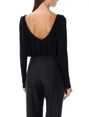 Saint Laurent Cropped Jersey Top With Pleated Details - Black