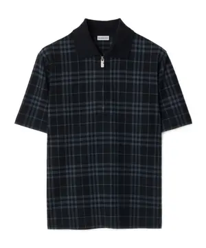 Burberry Checked Short Sleeved Polo Shirt - Ink