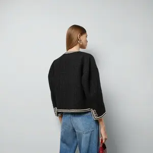 Gucci Interlocking G Tweed Jacket With Crystal Brooch