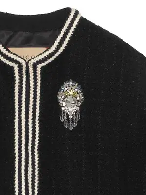 Gucci Interlocking G Tweed Jacket With Crystal Brooch