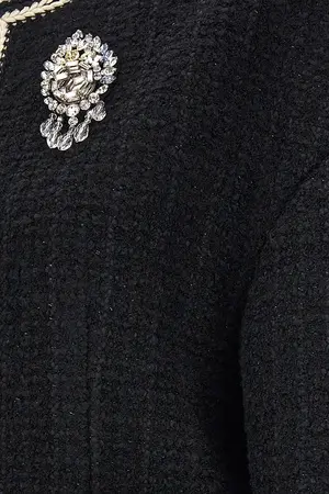 Gucci Interlocking G Tweed Jacket With Crystal Brooch