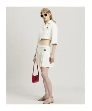 Palm Angels Monogram Embroidered Cropped Polo Shirt - White