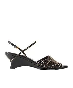 Khaite Studded Strappy Leather Wedge Sandals - Black