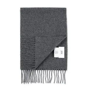 AMI Paris Logo Embroidered Fringed Scarf