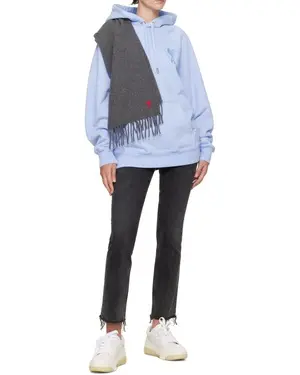 AMI Paris Logo Embroidered Fringed Scarf