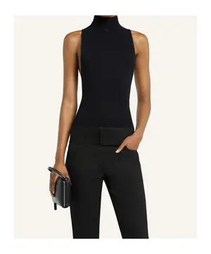 COURREGES Courrèges Sleeveless Ribbed Knit High Neck Tank Top With Logo - Black