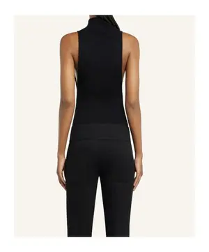 COURREGES Courrèges Sleeveless Ribbed Knit High Neck Tank Top With Logo - Black