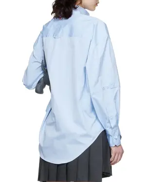 Thom Browne Oversized Poplin Crest Embroidery Shirt - Light Blue