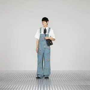 Gucci Graphic Printed Denim Dungaree - Light Blue