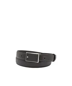 Montblanc Saffiano Pattern Embossed Leather Belt With Stainless Steel Buckle - Black