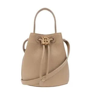 Burberry Logo Plaque Drawstring Bucket Bag - Nude