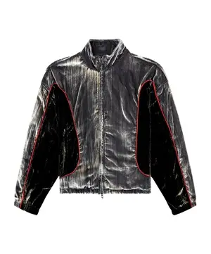 DIESEL® G Griffin" Velvet Track Jacket With Contrast Piping And Oval D Embroidery - Dark Gray
