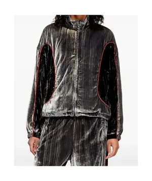 DIESEL® G Griffin" Velvet Track Jacket With Contrast Piping And Oval D Embroidery - Dark Gray