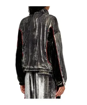 DIESEL® G Griffin" Velvet Track Jacket With Contrast Piping And Oval D Embroidery - Dark Gray