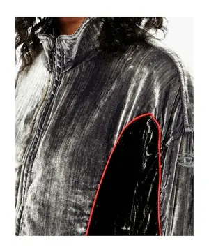 DIESEL® G Griffin" Velvet Track Jacket With Contrast Piping And Oval D Embroidery - Dark Gray