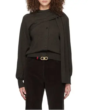 FERRAGAMO Knitted Cardigan With Scarf Detail - Black