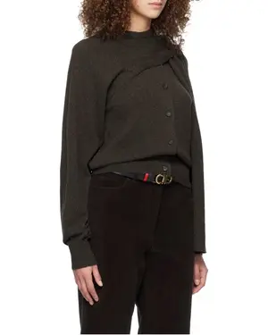 FERRAGAMO Knitted Cardigan With Scarf Detail - Black