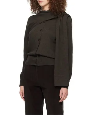 FERRAGAMO Knitted Cardigan With Scarf Detail - Black