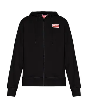 Kenzo Long-sleeved Zip-up Hoodie With Logo Detail - Black