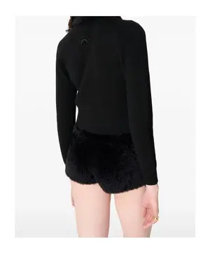 MARINE SERRE Wool Cropped Cardigan With Lapel Collar - Black