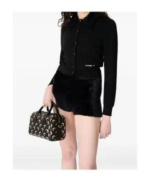 MARINE SERRE Wool Cropped Cardigan With Lapel Collar - Black