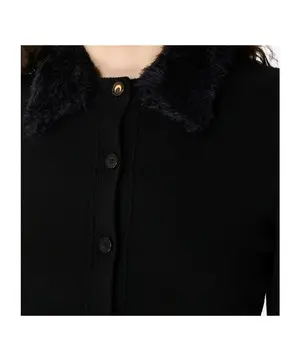 MARINE SERRE Wool Cropped Cardigan With Lapel Collar - Black