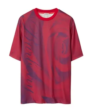 Burberry Rose-printed Short Sleeved Crewneck T-shirt - Red