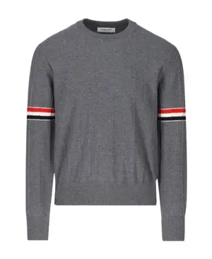 Thom Browne Rwb-stripe Long-sleeved Crewneck Jumper - Grey
