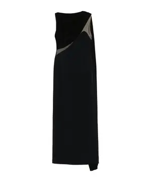 David Koma Sleeveless Boat Neck Draped Maxi Dress - Black