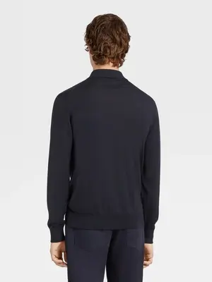 Zegna Cashseta Logo Knitted Polo Shirt - Black