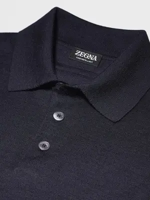 Zegna Cashseta Logo Knitted Polo Shirt - Black