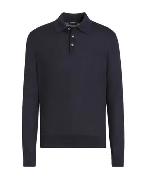 Zegna Cashseta Logo Knitted Polo Shirt - Black