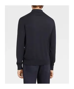 Zegna Cashseta Logo Knitted Polo Shirt - Black
